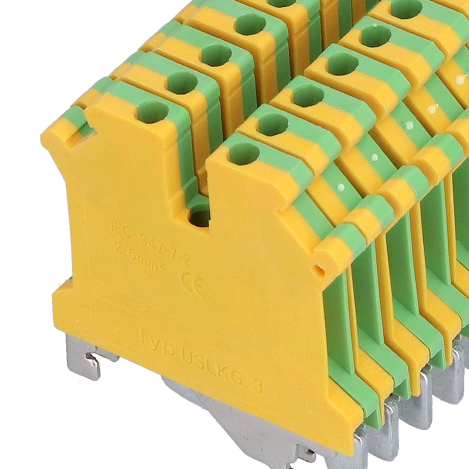 50 шт. клемма заземления из чистой меди, монтируемая на DIN-рейку, клеммная колодка заземления желто-зеленого цвета, тип USLKG‑3