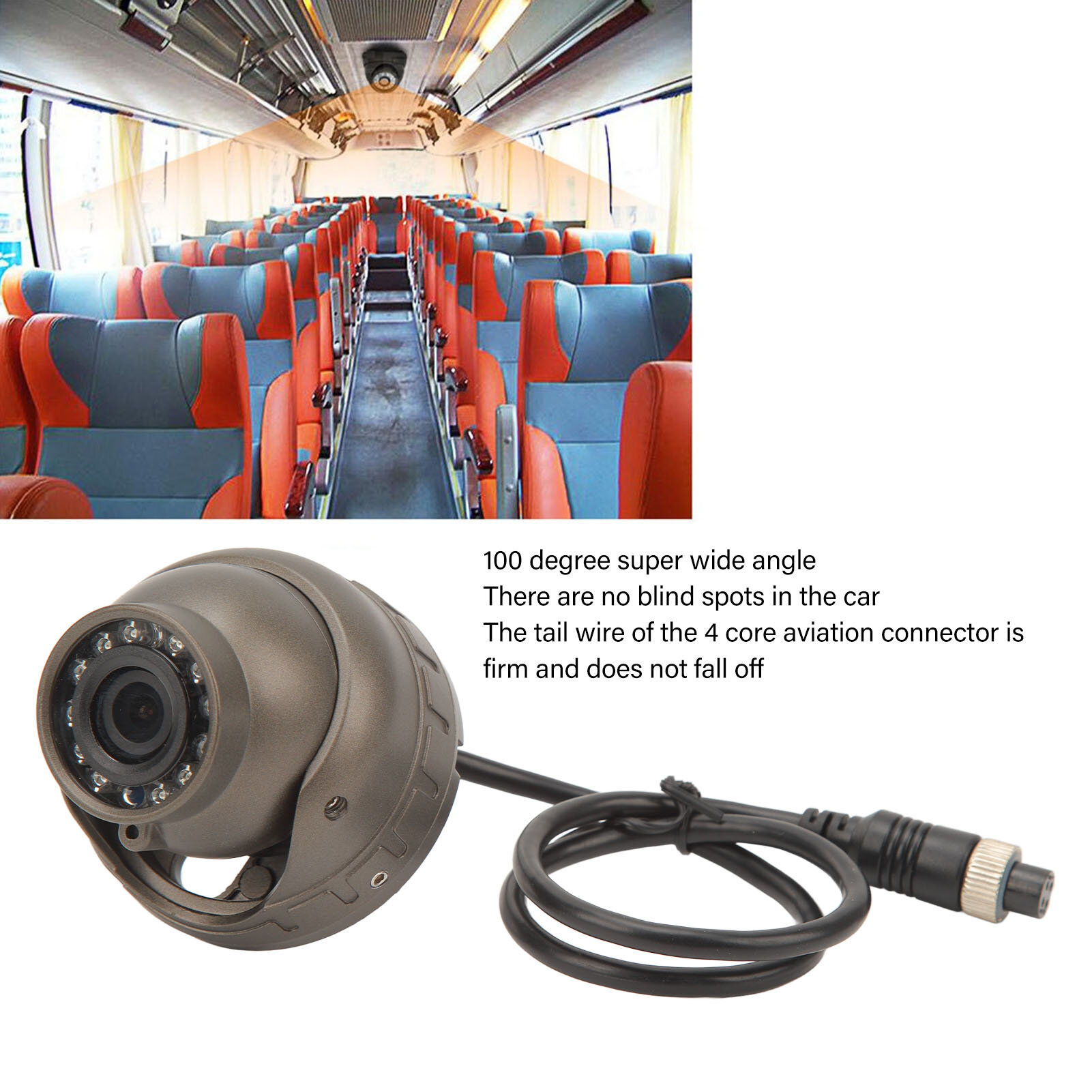 DC 12V купольная камера для салона автомобиля, видео, аудио, запись, широкоугольный, IP67, водонепроницаемый, ИК, ночное видение, для автобусов, автофургонов и фургонов 720P