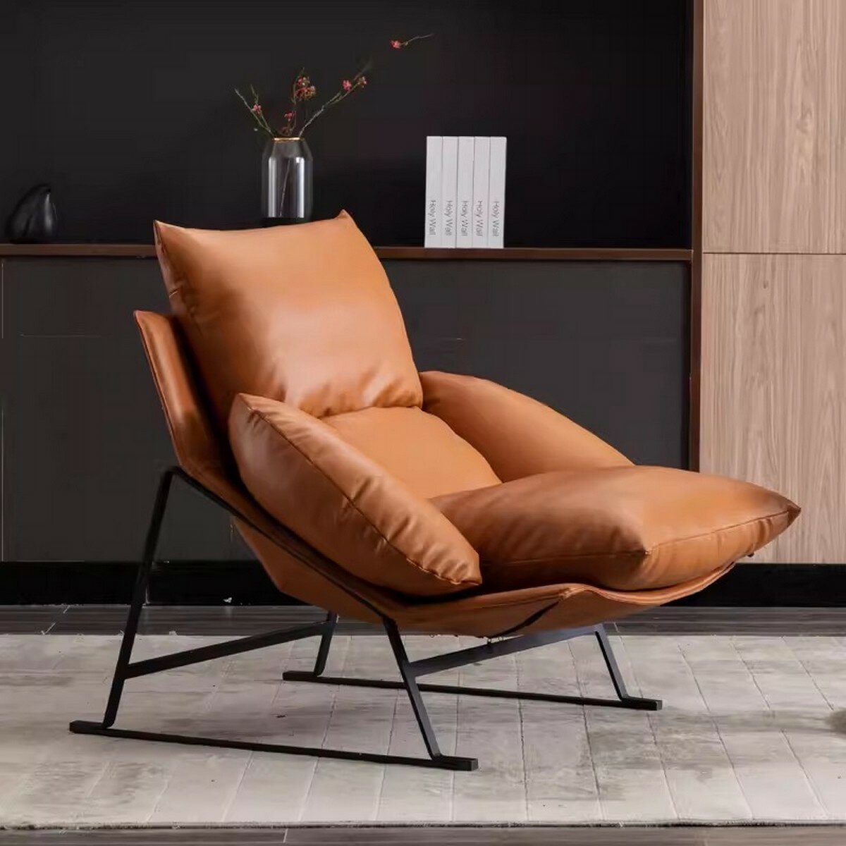 Кресло в стиле Belair, металлический каркас (коричневый, кожзаменитель)