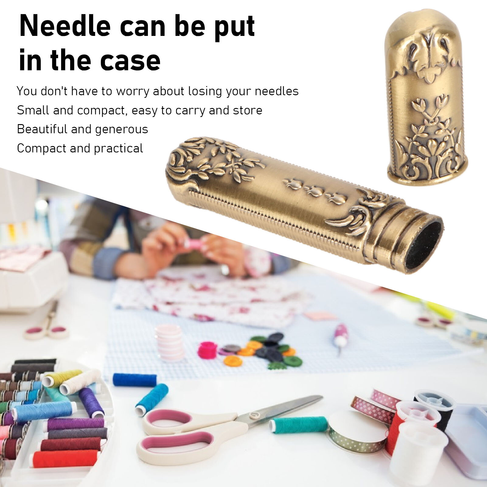 Винтажный игольница с гравировкой, стереоскопический узор, стильные швейные иглы, трубка для хранения игольницы, швейные инструменты «сделай сам», бронза