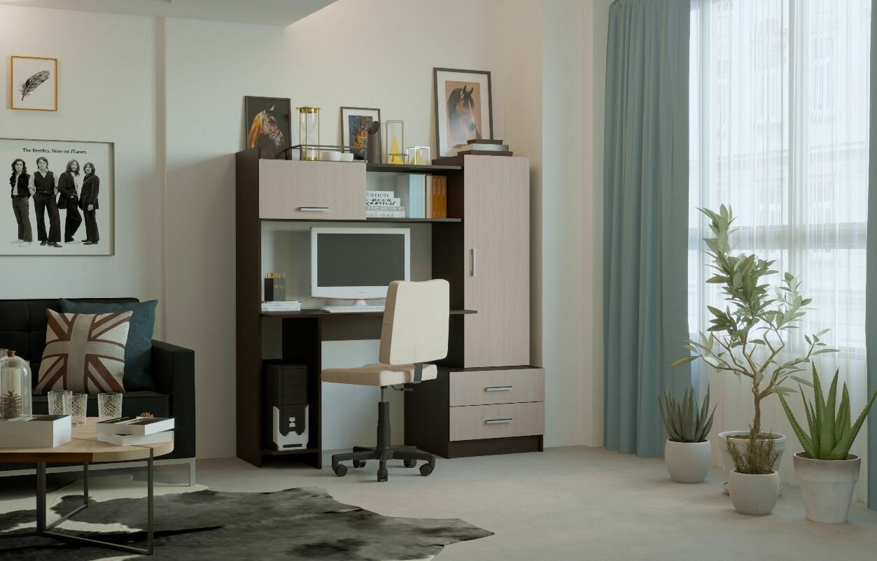 Компьютерный стол Памир ПКС-7, ЛДСП, с ящиками, венге-белфорт