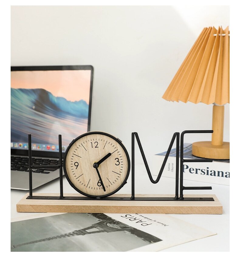 Креативные часы MyPads R476597 из кованного железа, с надписью "HOME" настольные, для гостинной, спальни, прихожей. Современный минималис.