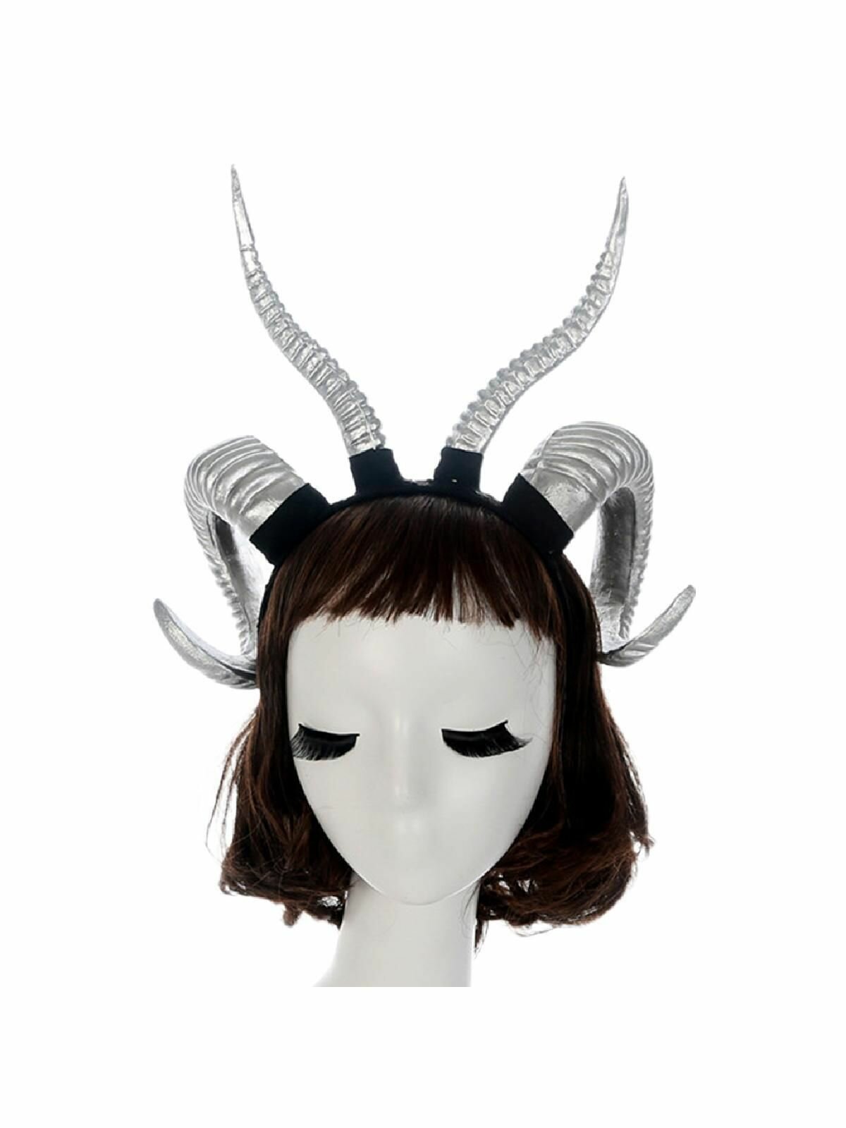 Обруч для волос с рогами овцы, обручи с рогами быка, аксессуары для фото на Хэллоуин, Silver