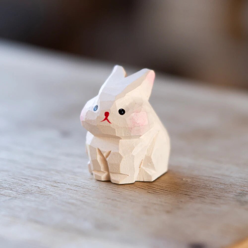 Деревянная резная фигурка кролика, орнамент, статуя животного, аксессуары для домашнего декора, украшение для дома, рабочего стола, автомобиля, резьба по дереву ручной работы