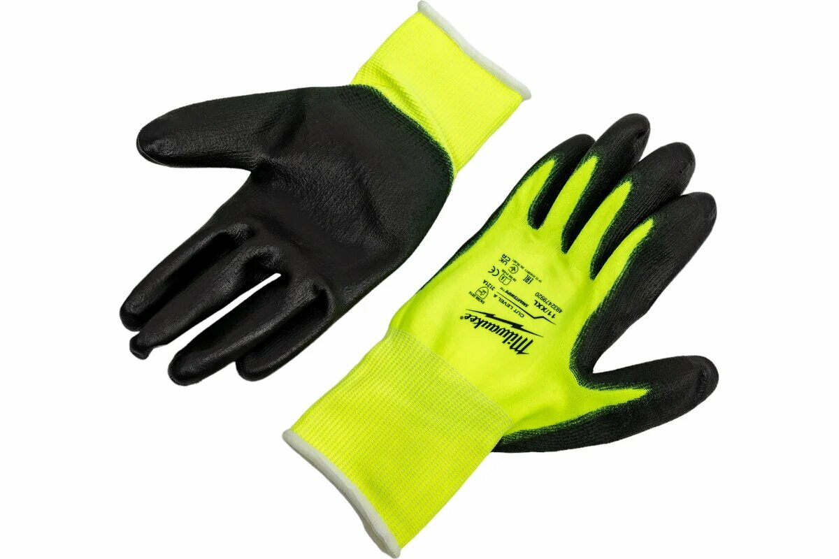 Milwaukee сигнальные перчатки с уровнем защиты от порезов 1, размер XXL/11 универсальные