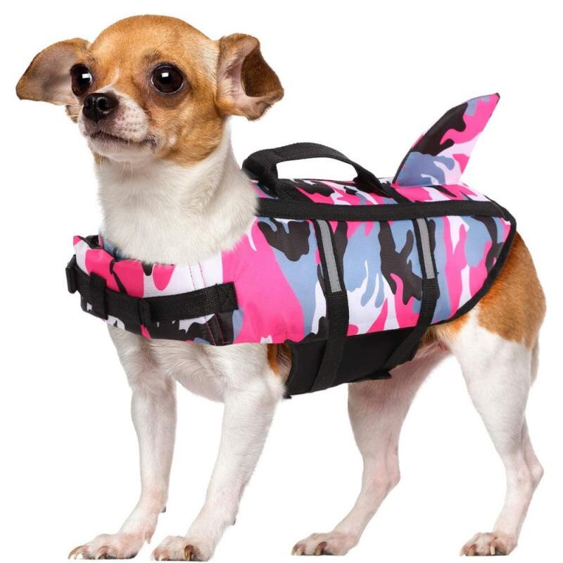 Green shark pet life jacket adjustable and safe swimming gear for dogs, pink xs