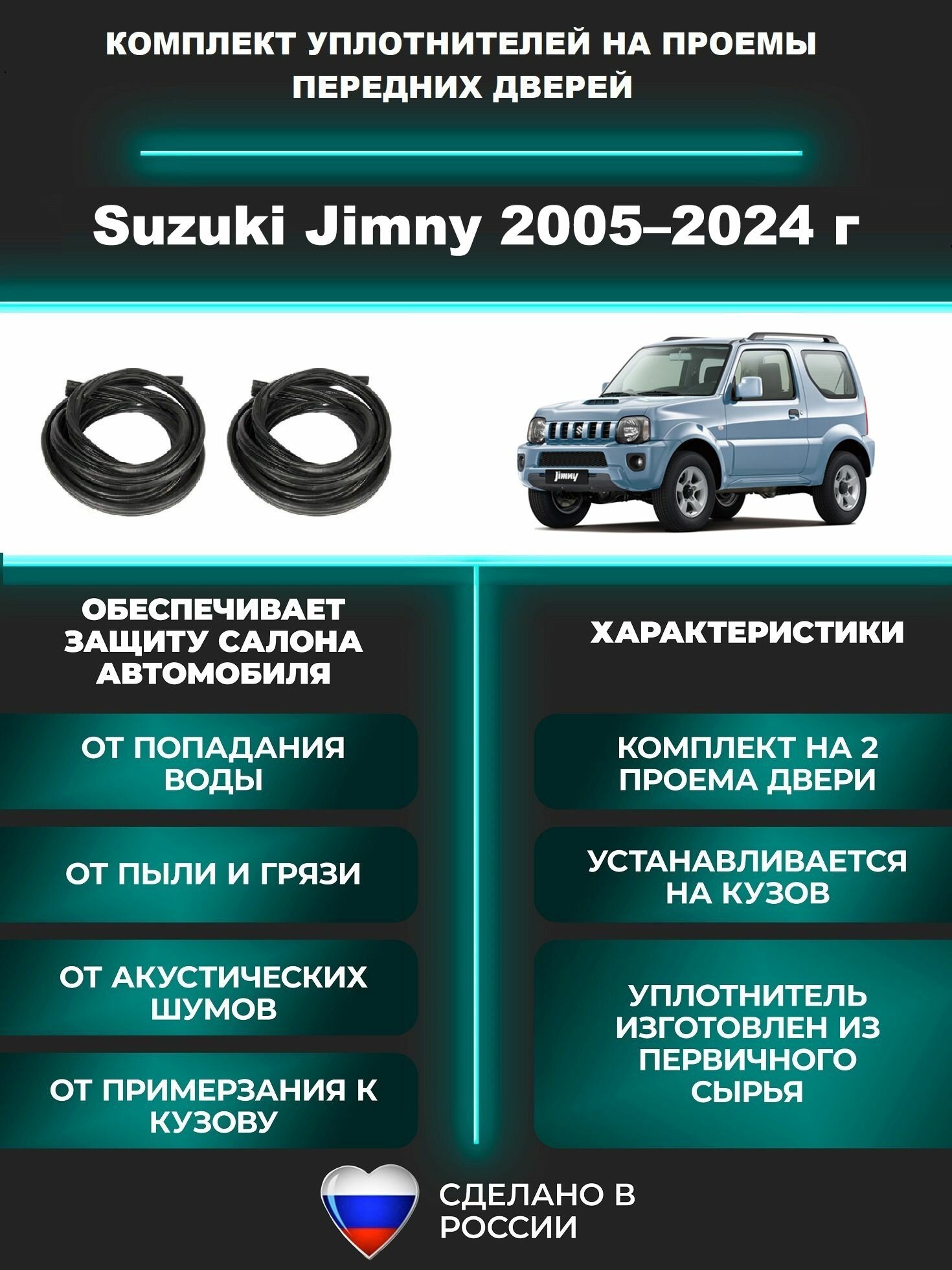 Комплект уплотнителей проемов передних дверей, подходит на Suzuki Jimny 2005-2024г, Сузуки Джимни 2 шт