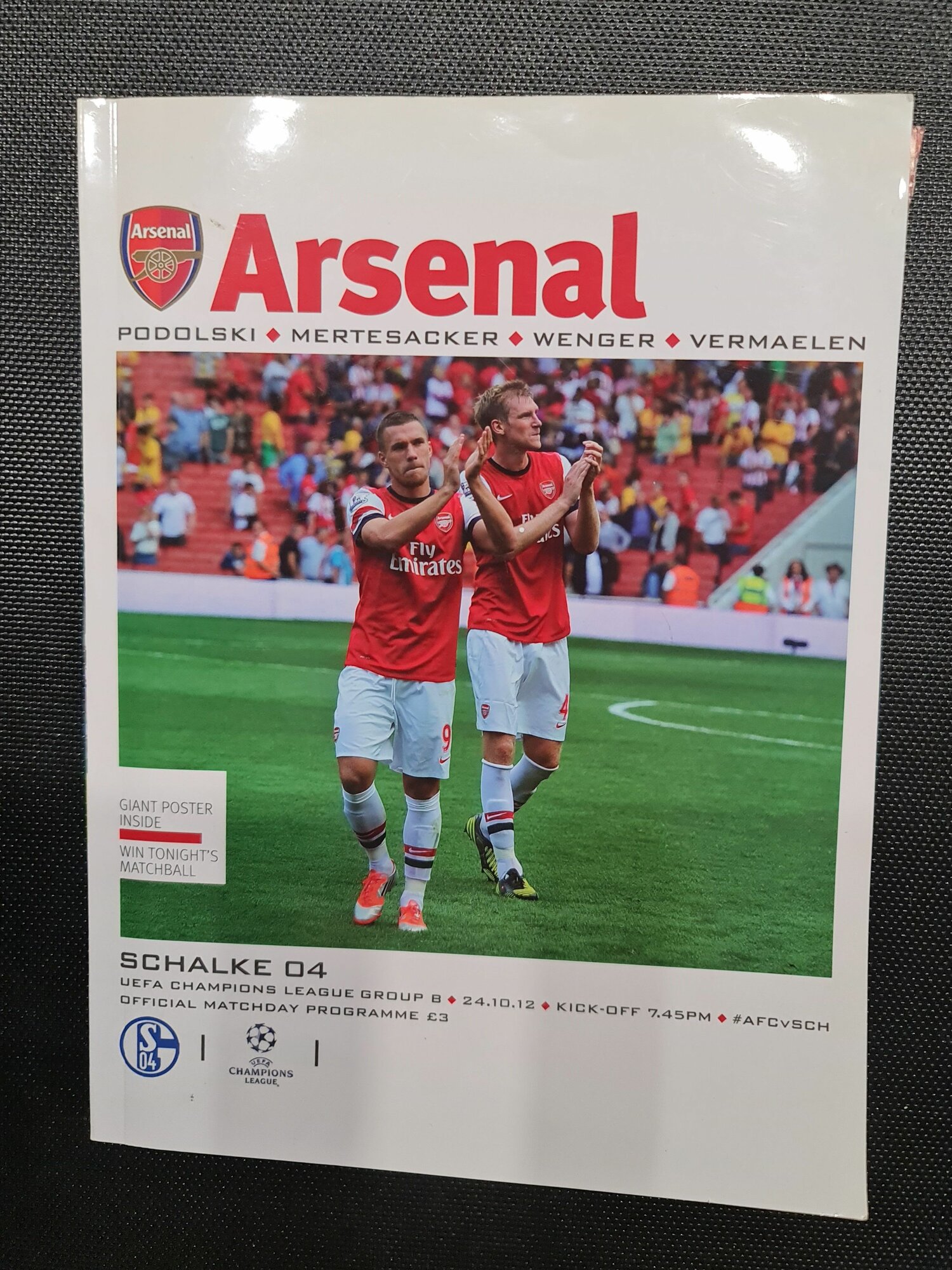 Редкая книга (журнал) "Arsenal Schalke 04", коллекционная программа матча Лиги чемпионов УЕФА, 2012 г. Эмирейтс Стэдиум (с плакатом)
