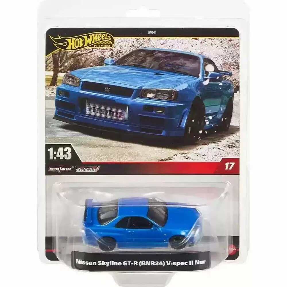 Коллекционный набор, Hot Wheels Premium, Real Riders,1:43 : 1 Легендарных Автомобилей, NISAAN SKYLINE GT-R (BNR34) Vspec Nur, Эксклюзивная Серия для Истинных Ценителей