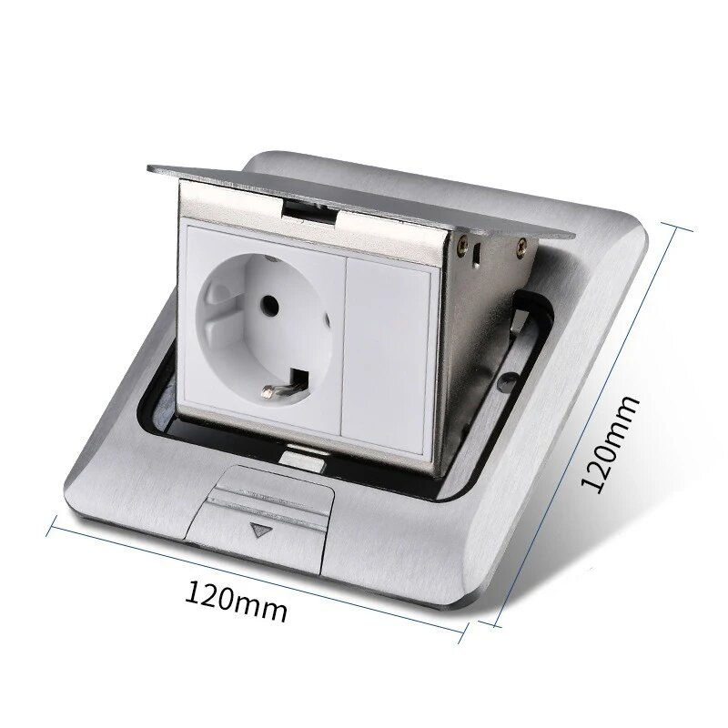 Напольная розетка EU Socket-Silver 120x120 мм