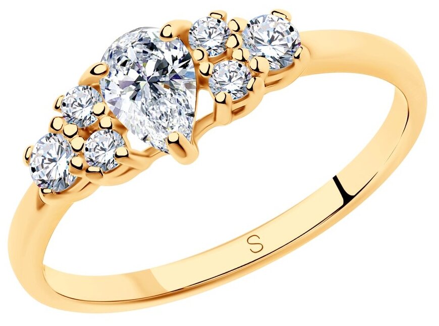 Кольцо, серебро, 925 проба, золочение, фианит