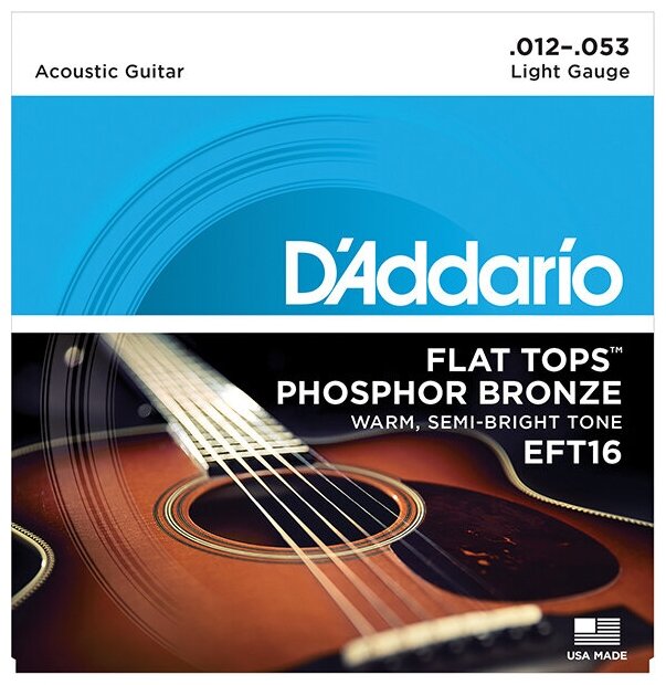 EFT16 FLAT TOPS Струны для акустической гитары фосфорная бронза 12-53 D Addario