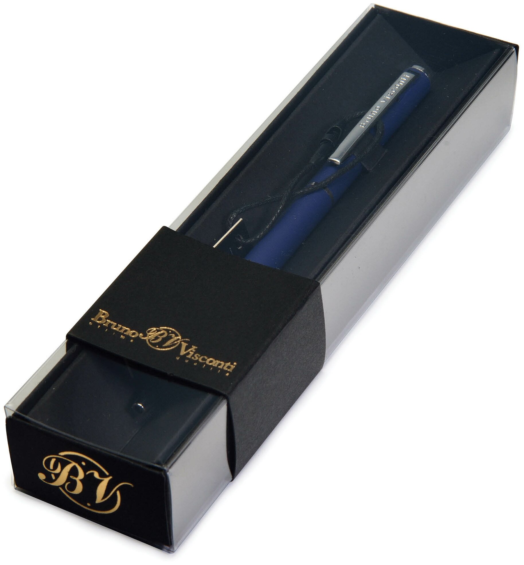 Ручка шариковая автоматическая BrunoVisconti, 0,7 мм, синяя, в чёрном футляре, PALERMO (темно-синий металлический корпус), Арт. 20-0250/064