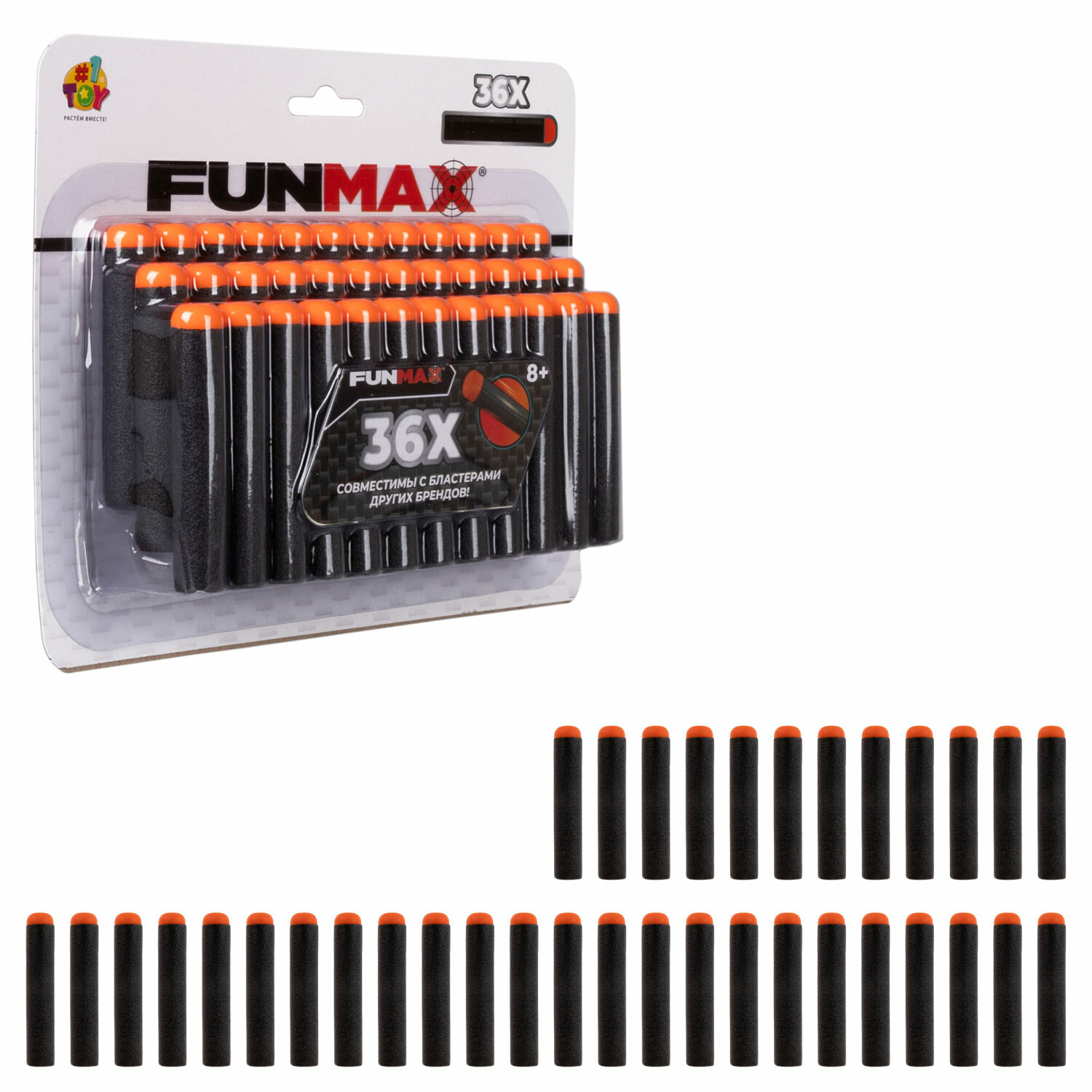 Фанмакс Патроны для бластера Funmax 1TOY игрушечные мягкие пули, набор 36 EVA снарядов