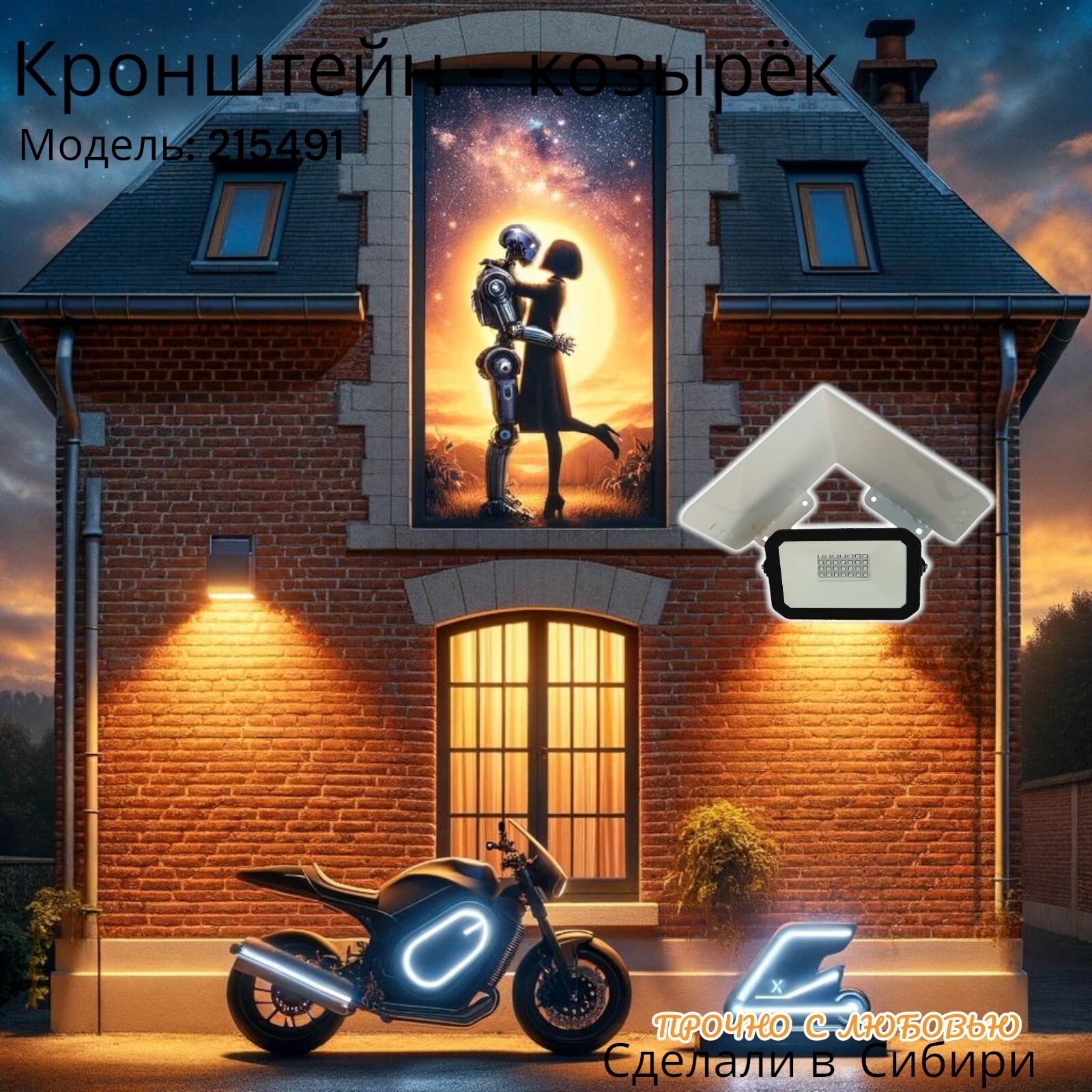 Стальной прочный козырёк для светодиодного прожектора MAIMA-215491 вылет 20см , ширина 24 см, цвет белый, с крепежем