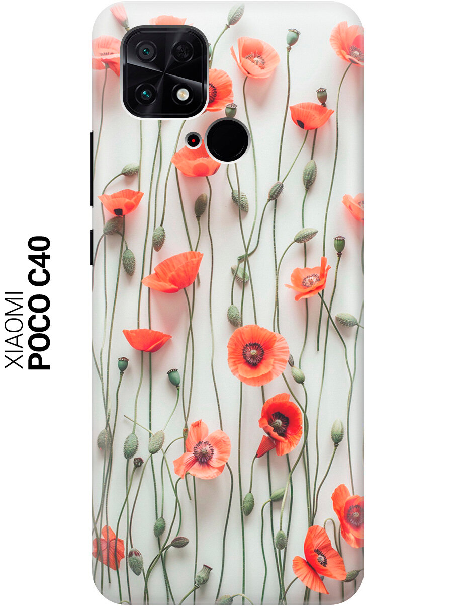 Силиконовый чехол на Xiaomi Poco C40 / Сяоми Поко С40 с рисунком "Маки на белой стене"