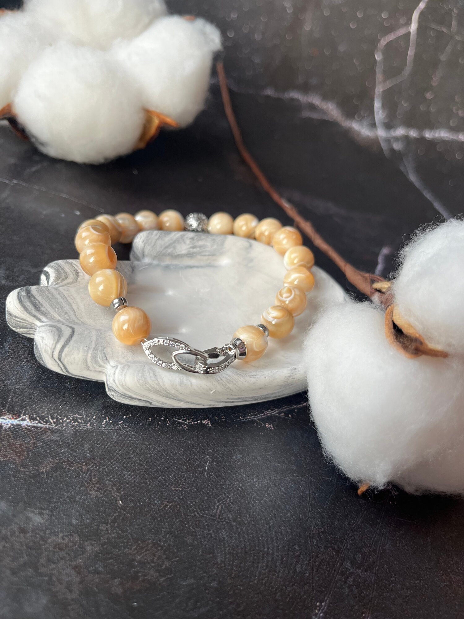 Браслет, фианит, перламутр