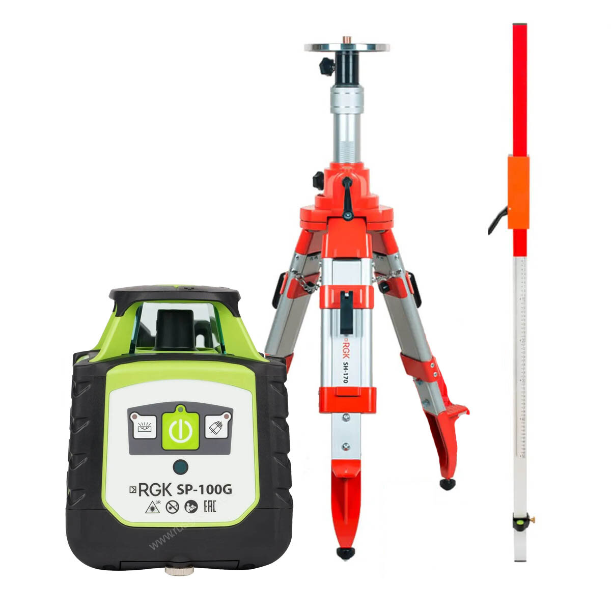 Комплект: ротационный нивелир RGK SP-100G + штатив RGK SH-170 рейка RGK LR-2