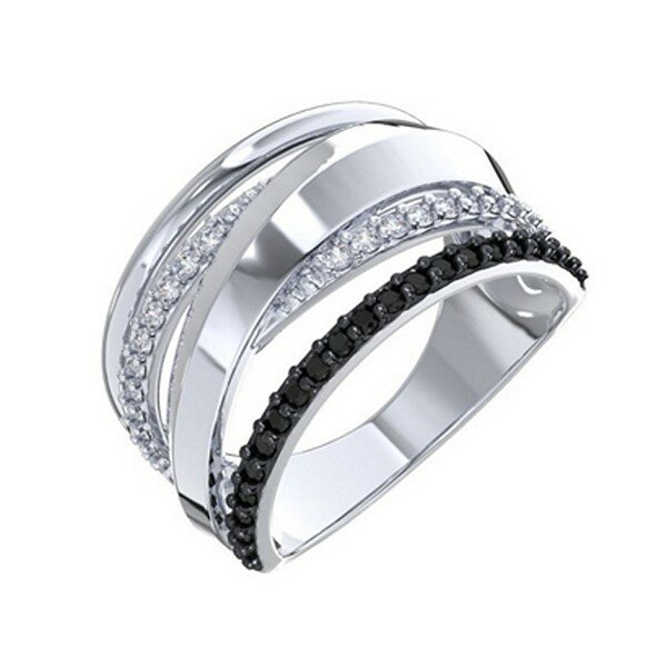 Кольцо широкое, серебро, 925 проба, фианит