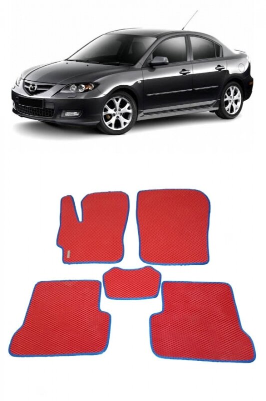 Ева коврики Mazda 3 (BK) хэтчбек 2003 - 2009/ Ева ЭВА сота/ цвет Серый c черной окантовкой / EVA Smart / коврики в салон автомобиля Мазда