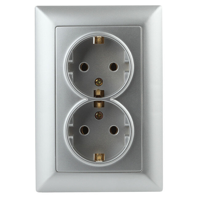 INTRO Solo розетка 2 поста с заземлением 16A алюминиевая для монтажа в электрощите