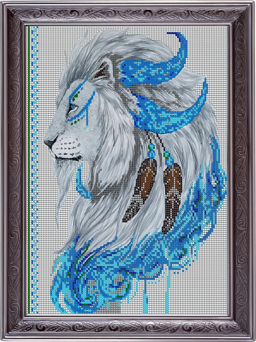 Набор на атласе для вышивания чешским бисером "Вышивочка" картина "Лев" 24*30см