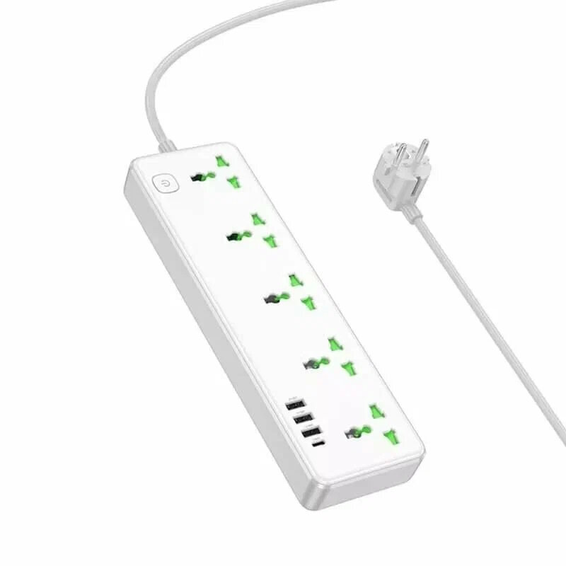 Сетевой фильтр Hoco AC13A 5 гнезд + Type-C USB-C + 3USB 1.5м 2,5кВт белый