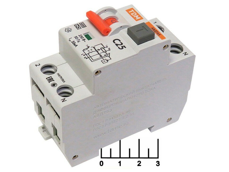 Дифавтомат 25A/30мA 1P+N АВДТ-63 TDM