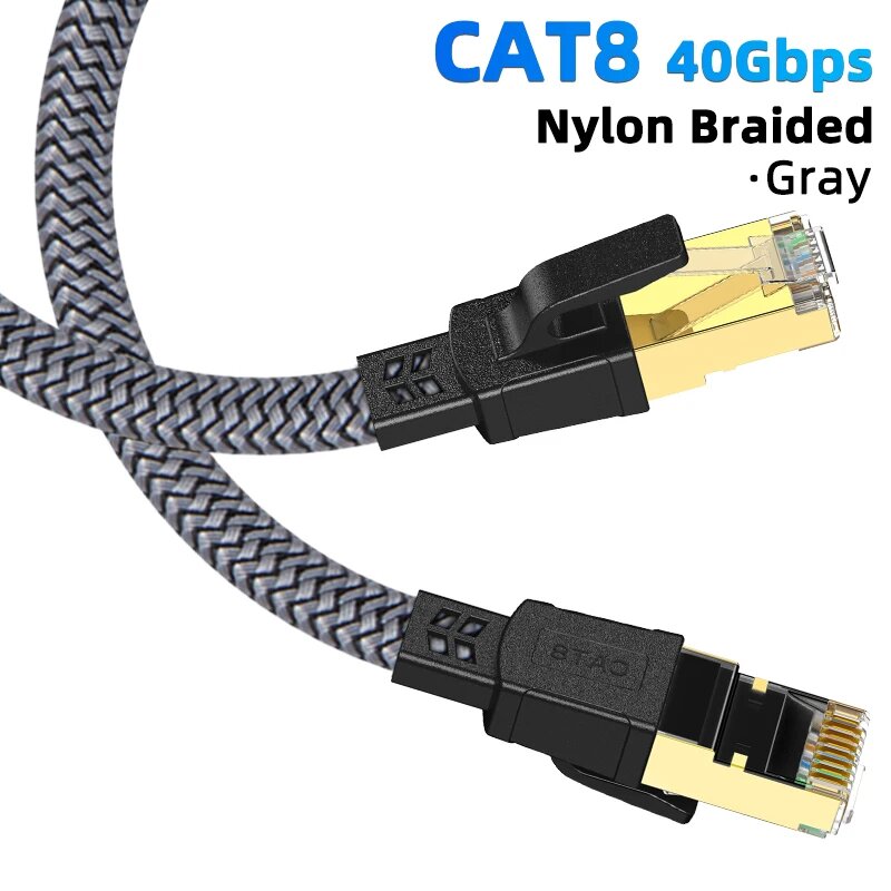 Кабель Ethernet Cat 8 Nylon Braided 40 Гбит/с CAT 8 Gray Braided, 1.5m