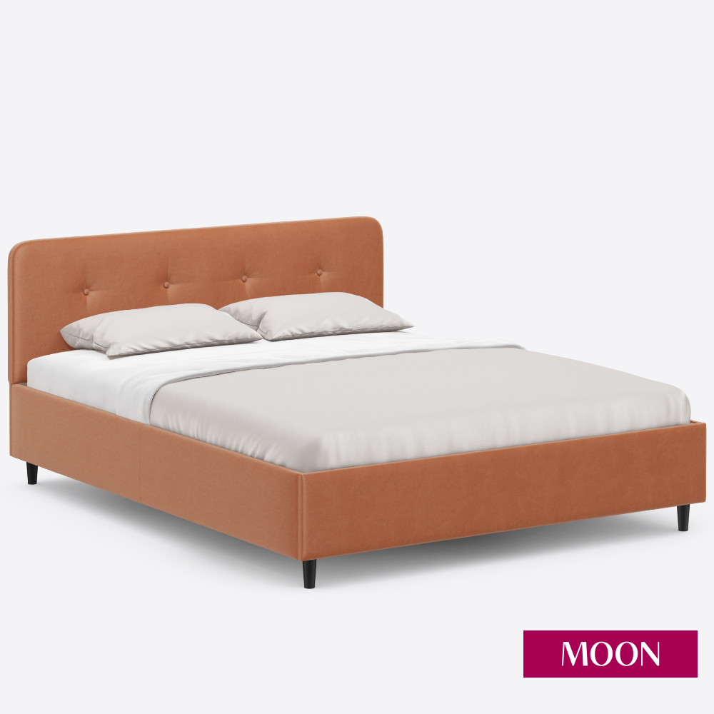 Кровать двуспальная с подъёмным механизмом на ножках, MOON FAMILY 1253, размер 140х200 см, велюр оранжевый. Ортопедическое основание в комплекте