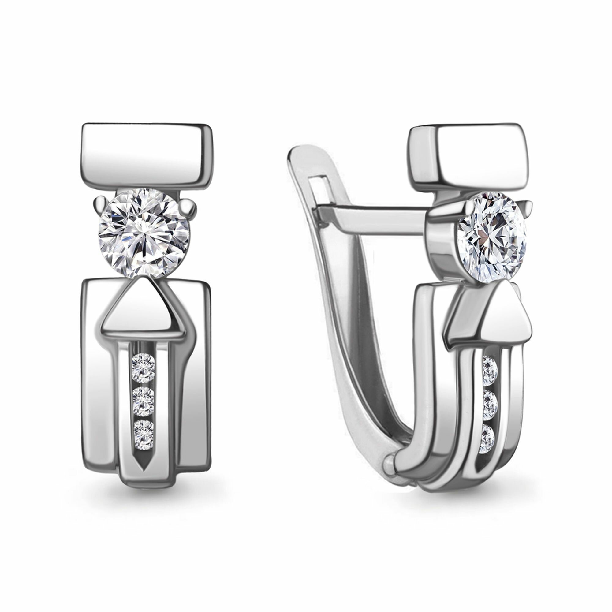 Серьги, серебро, 925 проба, родирование, кристаллы Swarovski, фианит