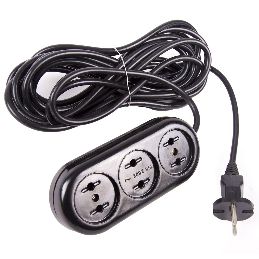 Удлинитель 5 метров, 3 розетки, с негорючей карболитовой колодкой - для домашнего и коммерческого использования.