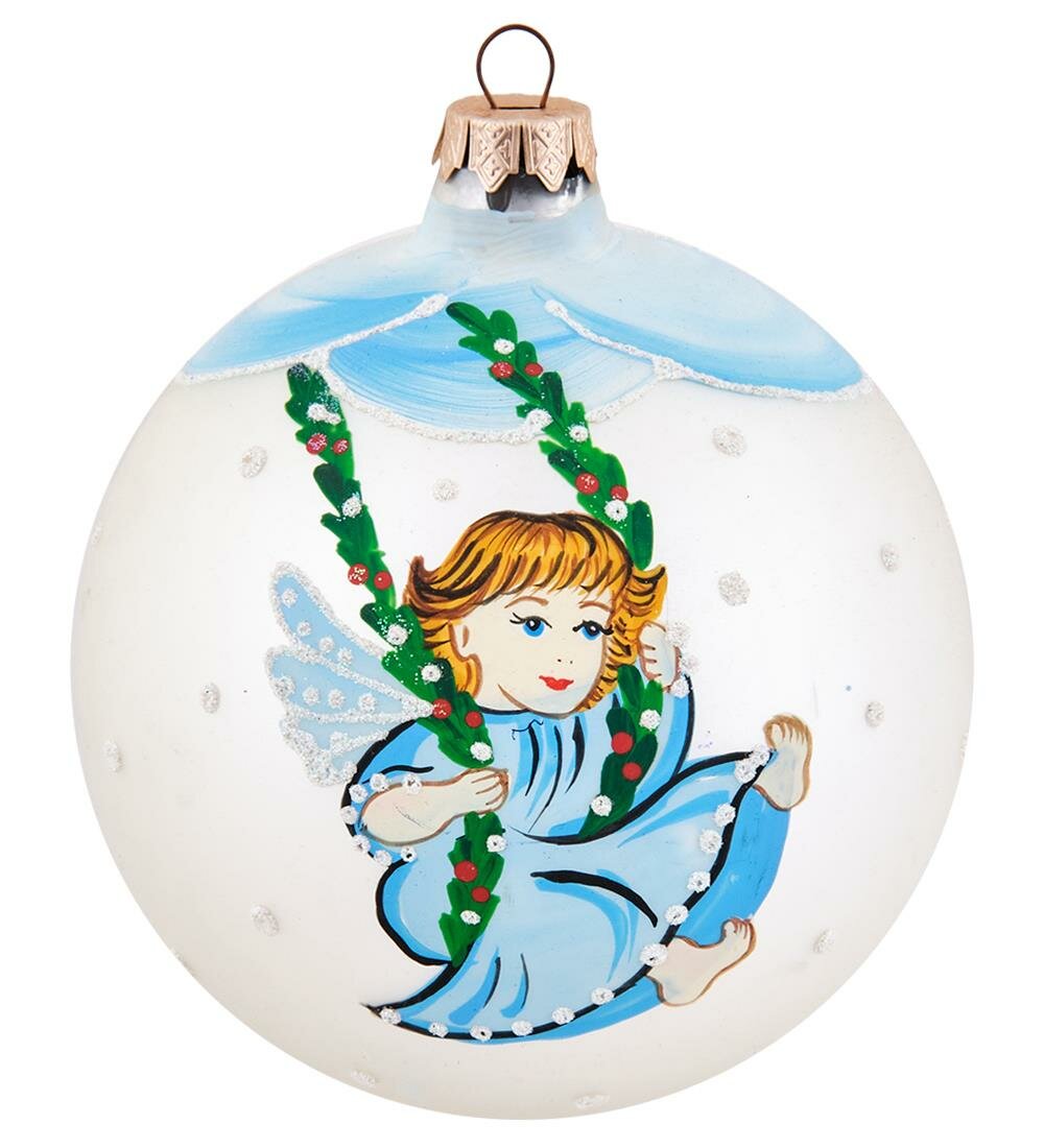 Елочное украшение Шар "Ангел на качелях" 100 мм A2183013 Элита, Стекло