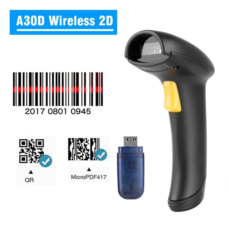 Беспроводной проводной сканер штрих-кодов 1D 2D QR A30D 2D Wireless