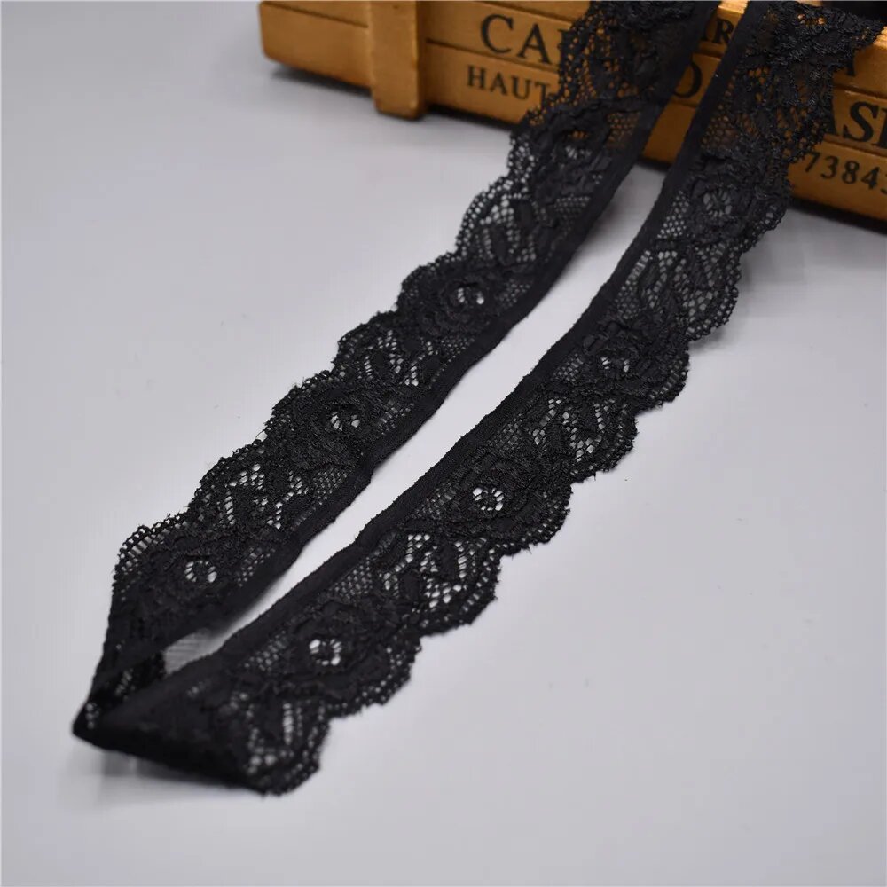 Кружевная эластичная лента WyFeay 25мм Черный, Black, 10 Yards