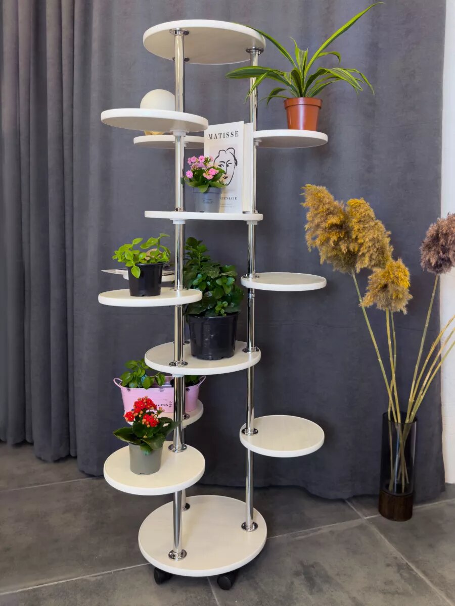 Подставка под цветы напольная на колесиках высокая