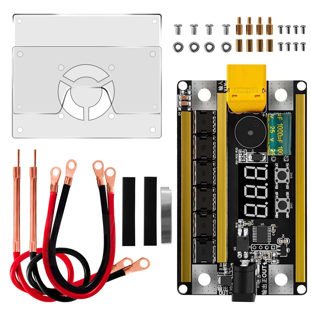 99-ступенчатая регулируемая плата управления мини-аппаратом точечной сварки для свинцово-кислотных аккумуляторов, аккумуляторов для моделей кораблей и автомобилей, а также никелевого листа толщиной 0,1-0,2 мм.