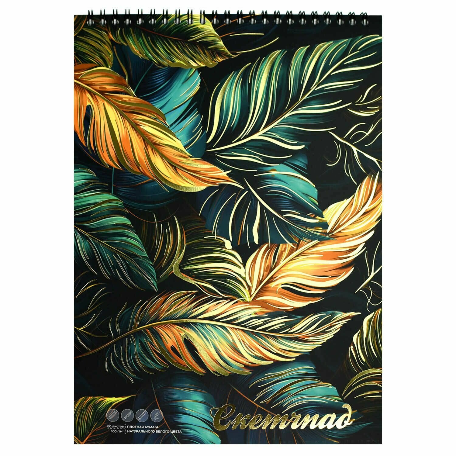 Скетчпад Феникс Плюс "Перья", А4, 60 листов, гребень, 100 г/м2 (70034)