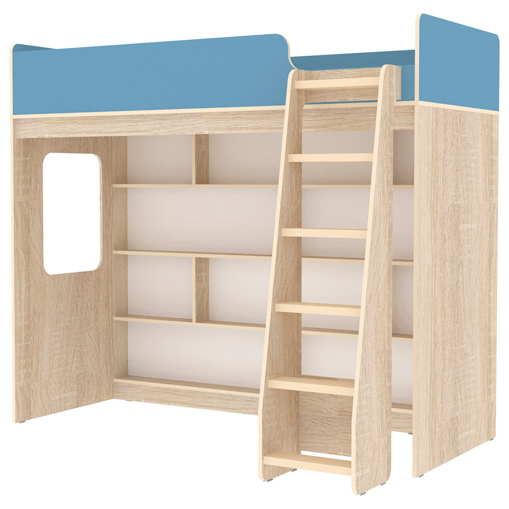 Кровать чердак Л-C601.2 80х190 Дуб Сонома Светло Синий/Голубой