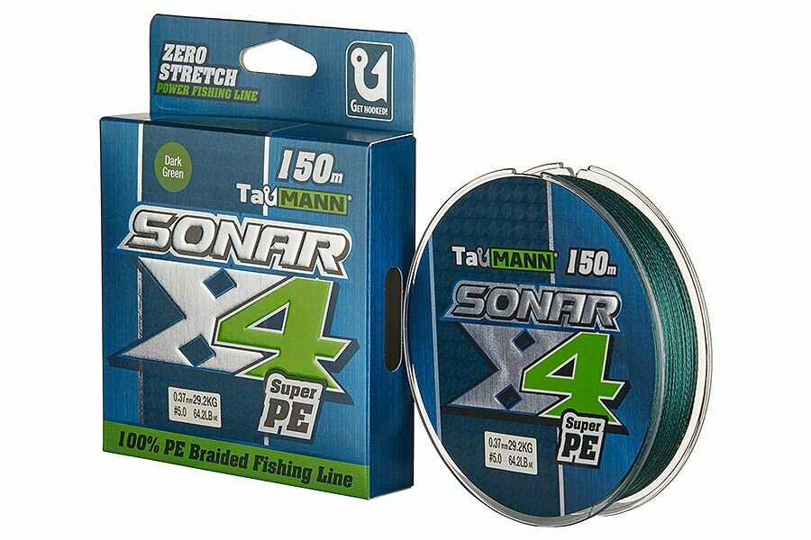 TauMANN Леска плетёная Sonar PE X4 150m #5 (0.37mm) Dark Green