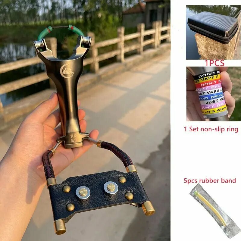 Титановая рогатка для охоты на открытом воздухе с 5-ю рыболовными резинками шкивами рогаткой высокоточным рыболовным снаряжением инструментами