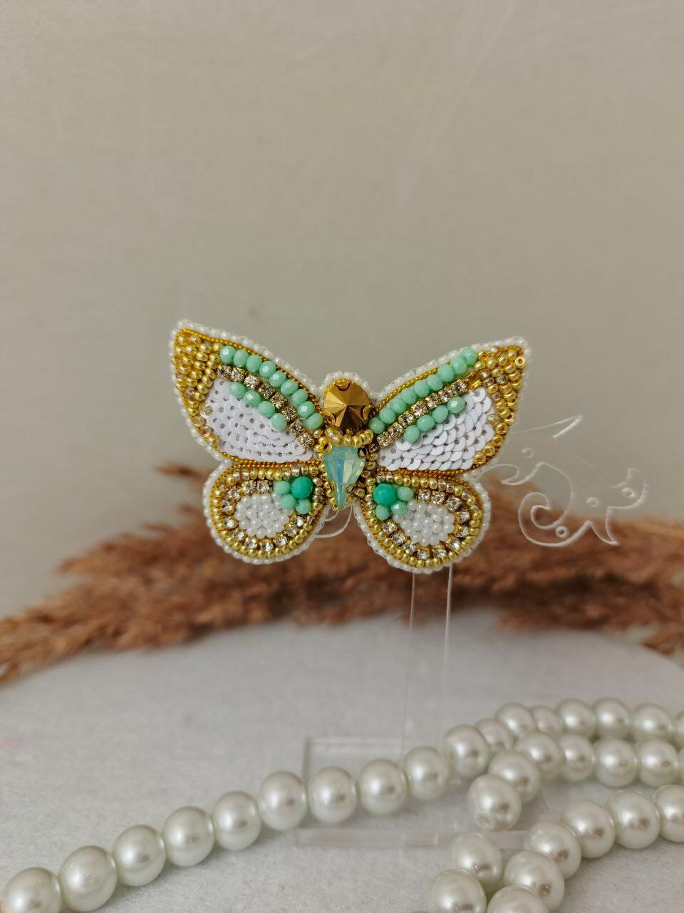 Брошь, бисер, кристалл