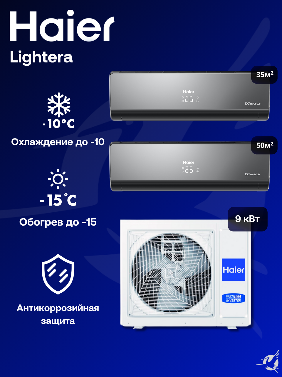 Мультисплит-система Haier Lightera Super Match AS12NS5ERA-B + AS18NS6ERA-B / 5U90S2SS5FA на 35 + 50 м²