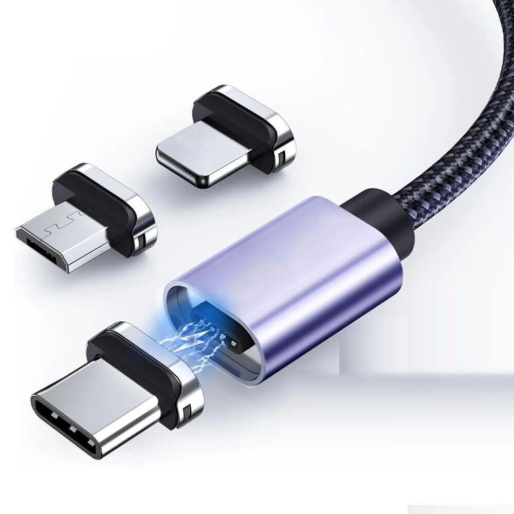Магнитный зарядный кабель 3A Micro USB Type C кабель со светодиодной подсветкой Магнитный шнур для зарядки телефона для устройств iPhone Android