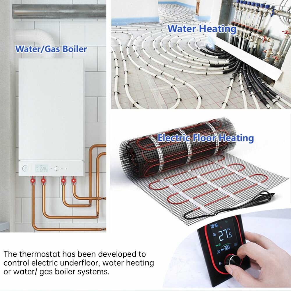 Умный термостат для водяного отопления и газовых котлов с сенсорным экраном VA, 5+1+1 недельное программирование, безопасный и простой в установке