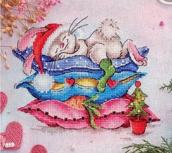 Набор для вышивки крестом "Лошадь с цветами" бордовый, 14CT metallic aida