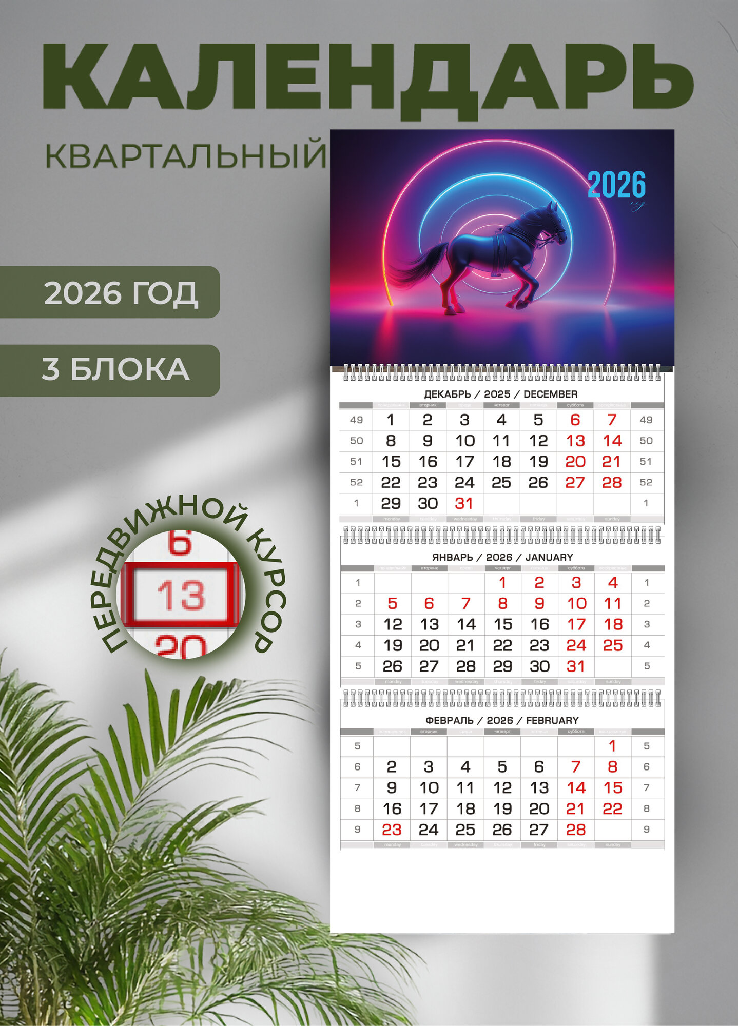 Календарь 2026 год настенный квартальный
