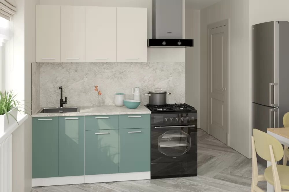 Кухонный гарнитур Герда Глория медиум 1400 мм, каркас ЛДСП, фасад ЛДСП, Белый/Кашемир/Бензин