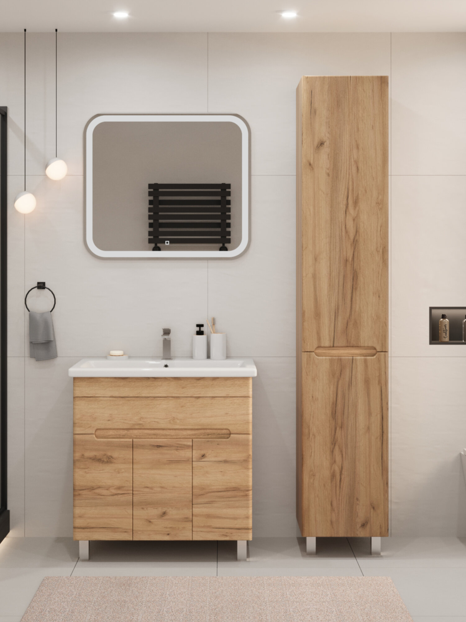 Шкаф-пенал напольно/подвесной SanStar Модена для ванной комнаты, Gold Craft