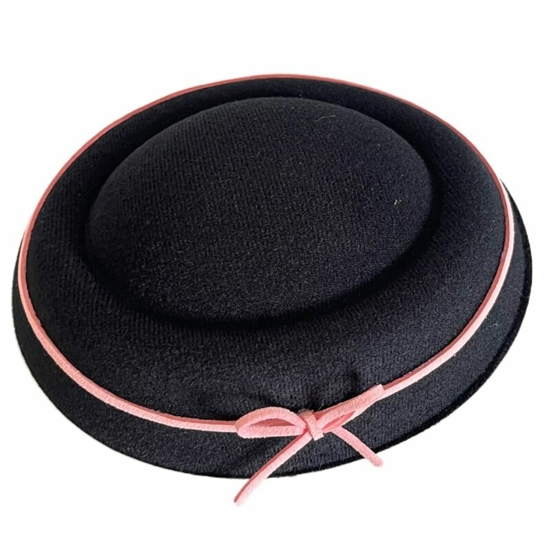 Маленький цилиндр с бархатным бантом в стиле британского военно-морского флота-черный